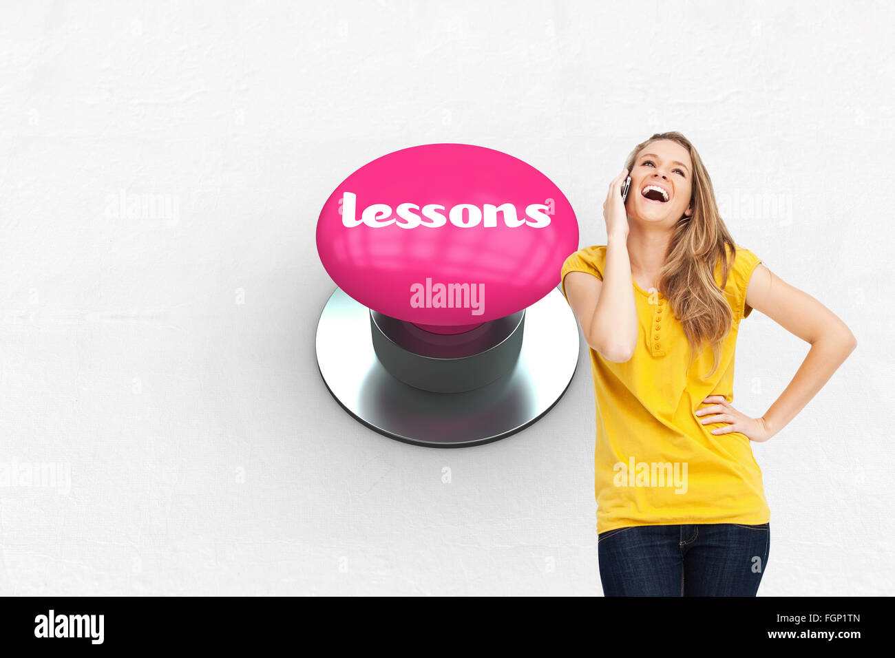Lessons against pink push button Stock Photo - Alamy