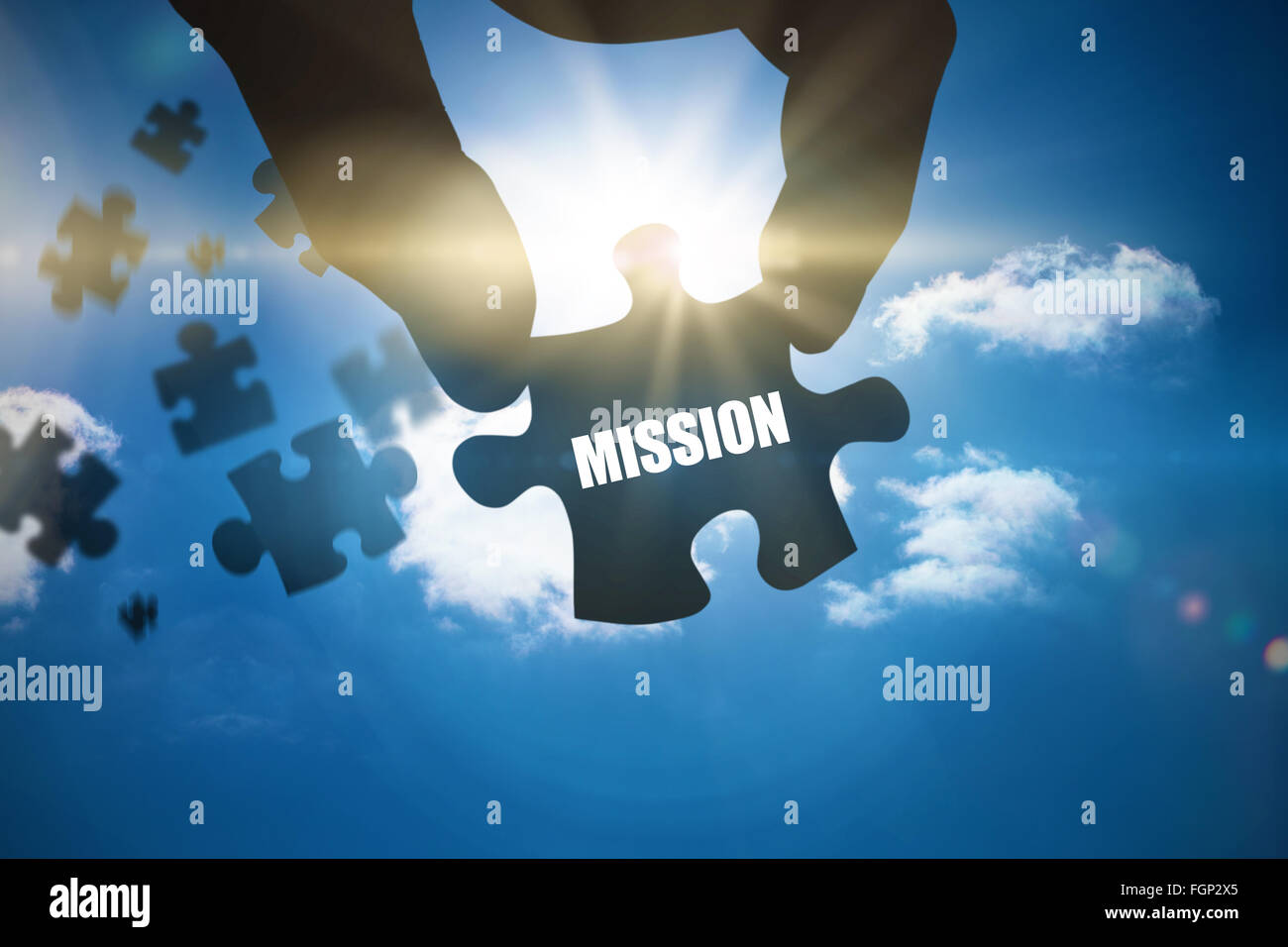 Mission against bright blue sky with clouds Stock Photo - Alamy