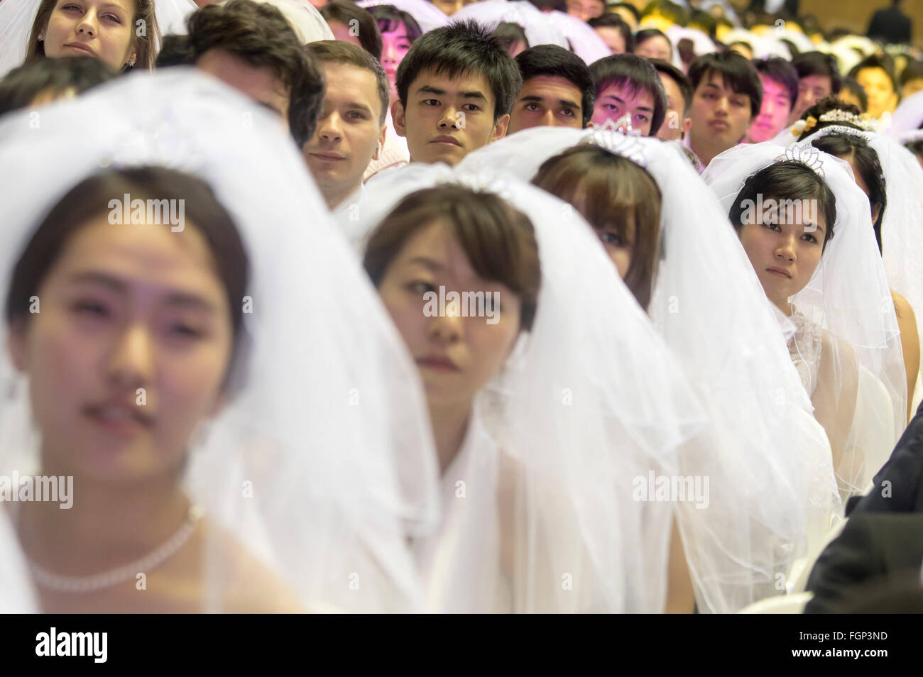 Unification Church's mass wedding, Feb 20, 2016 : Newlyweds participate ...