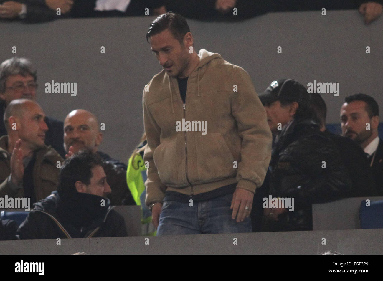Rome, Italy. 21st February, 2016. : Totti in the stands during fotball ...