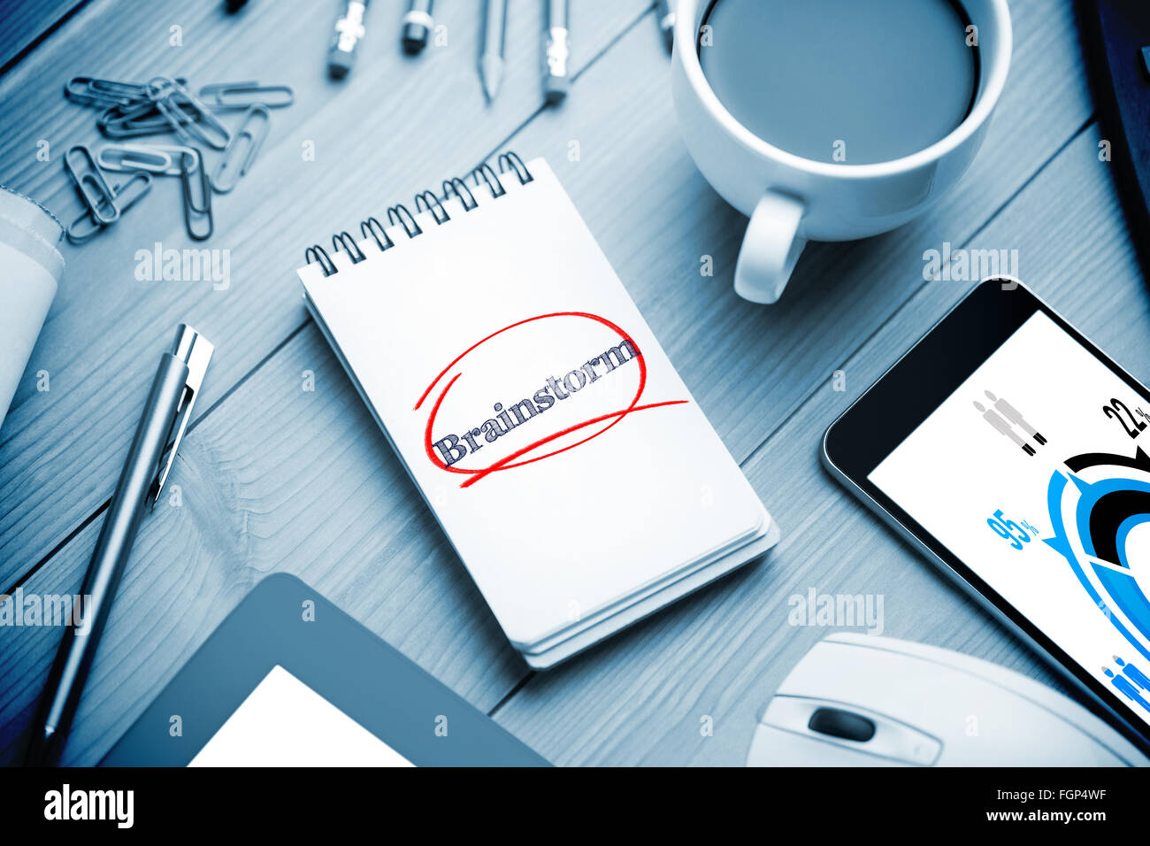 Brainstorm on smartphone screen against abstract blue cloud design in ...