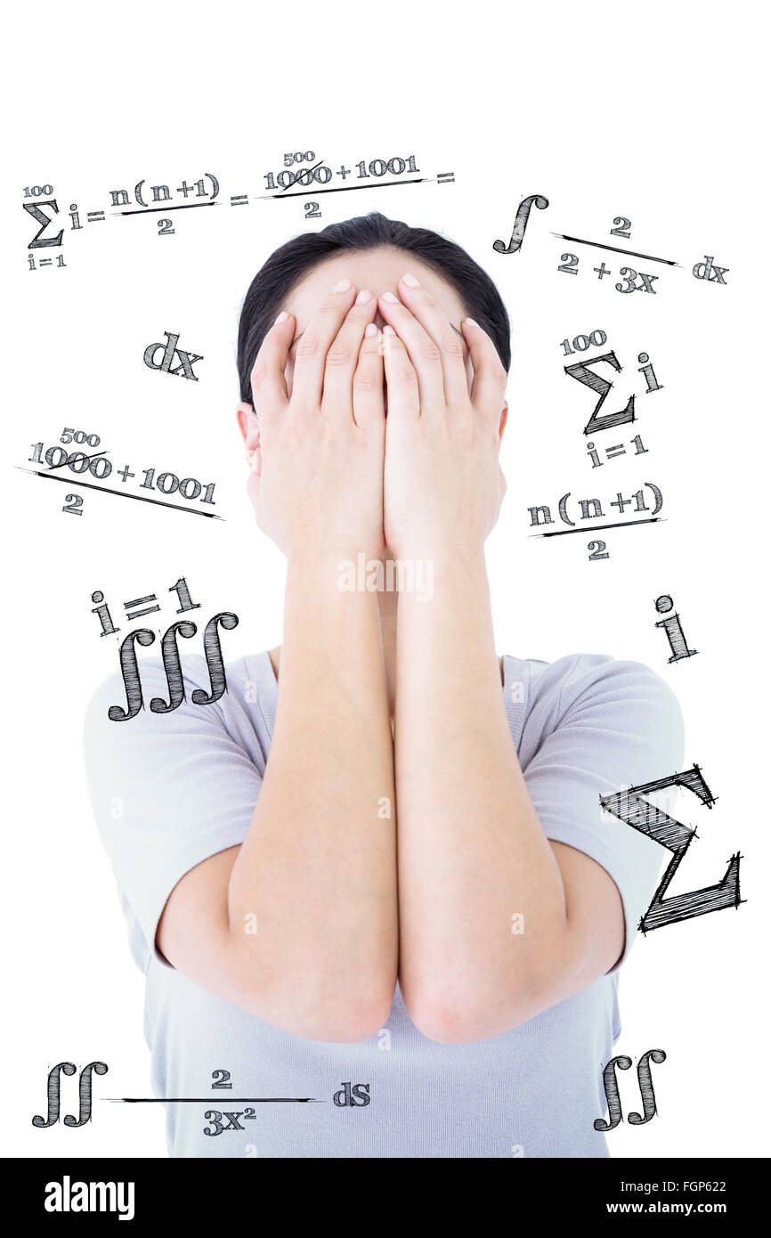 Composite image of sad woman hiding her face Stock Photo - Alamy