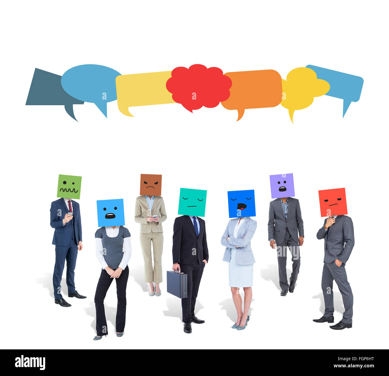 Composite image of people with boxes on their heads Stock Photo - Alamy