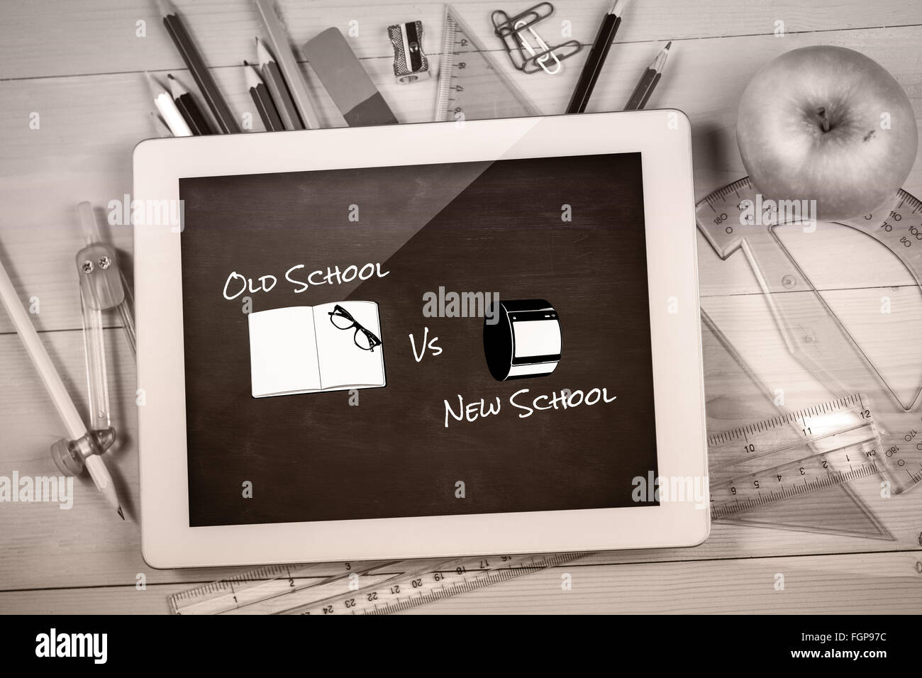 Composite image of old school vs new school Stock Photo - Alamy