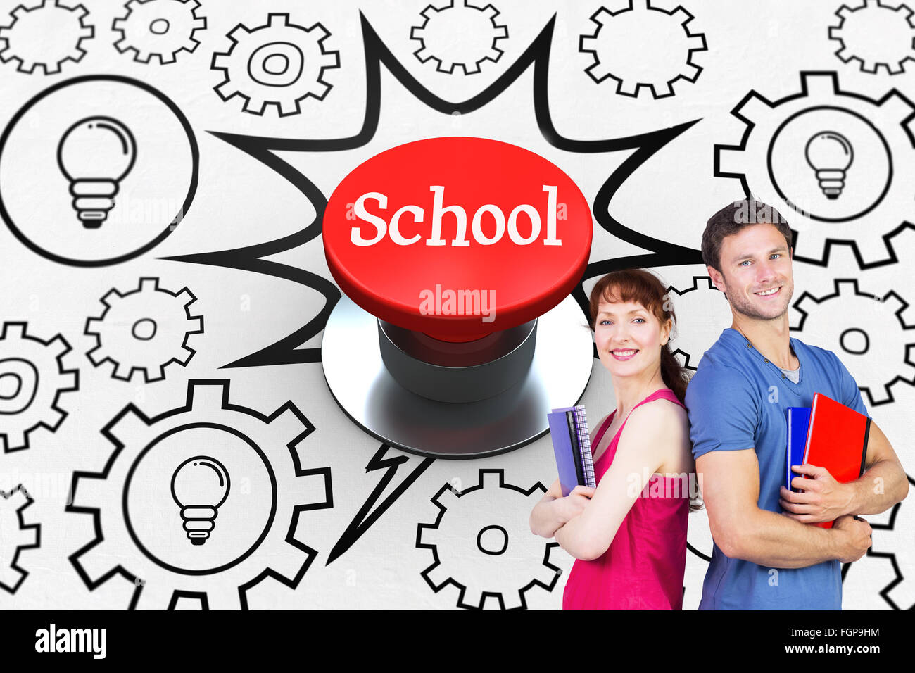 School against digitally generated red push button Stock Photo - Alamy