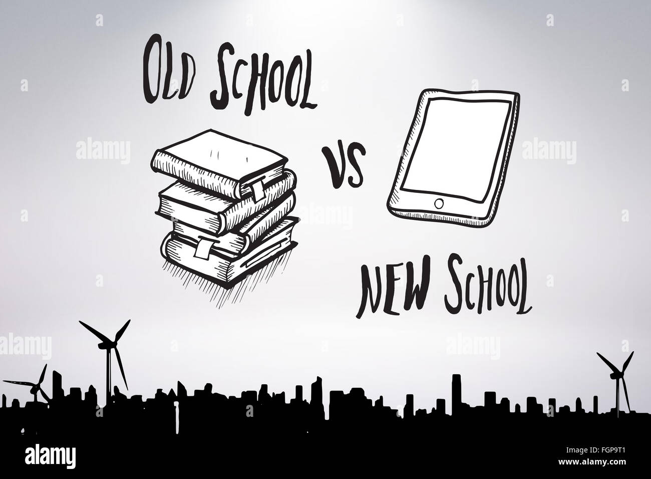 Composite image of old school vs new school doodle Stock Photo - Alamy