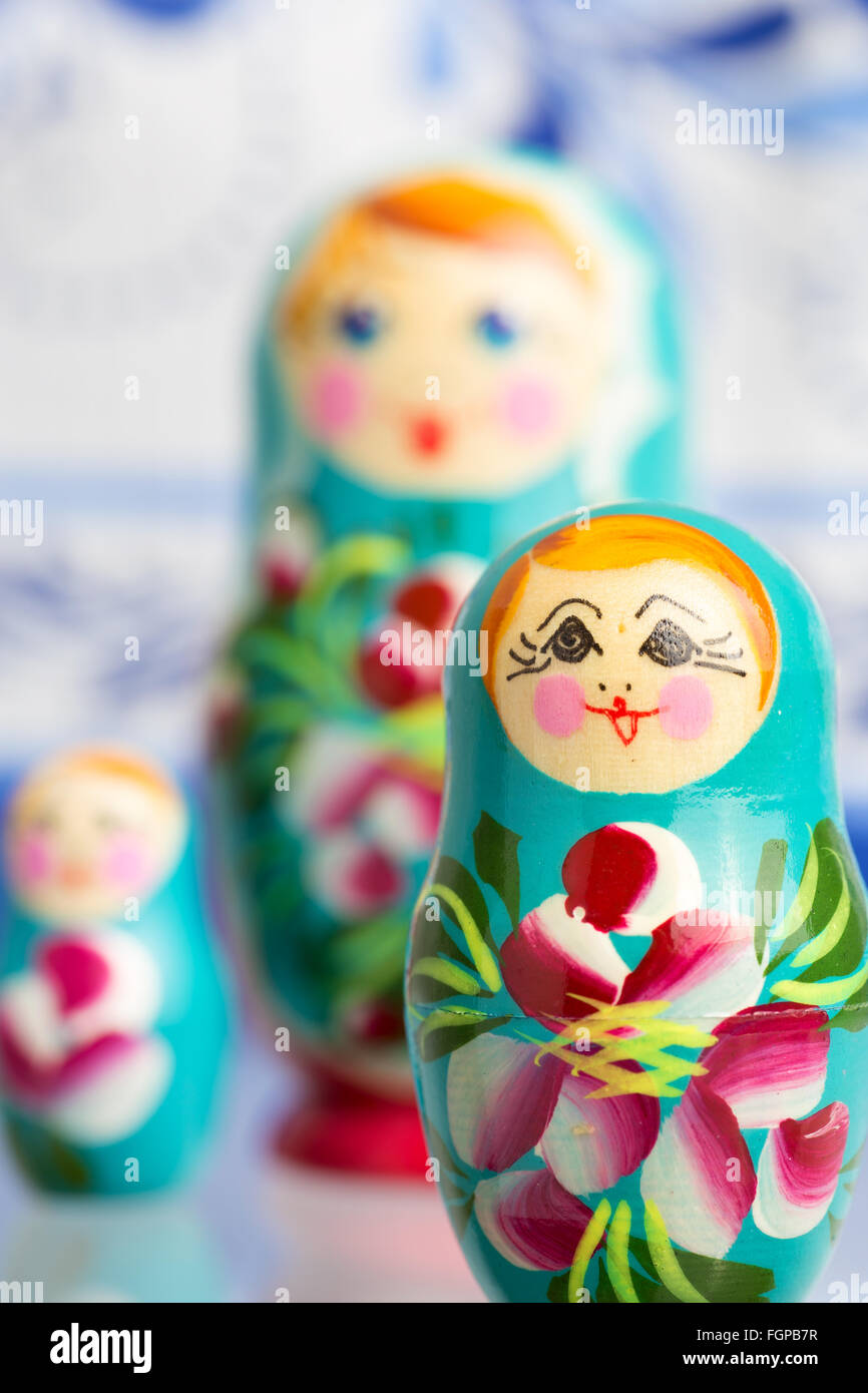 Russian traditional wooden nesting dolls matryoshka.Shallow DOF,with ...