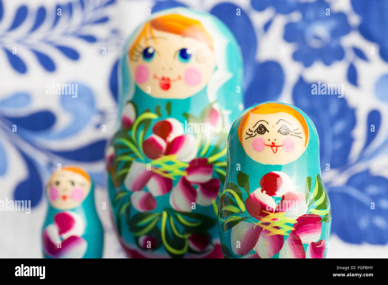 Russian traditional wooden nesting dolls matryoshka.Shallow DOF,with ...