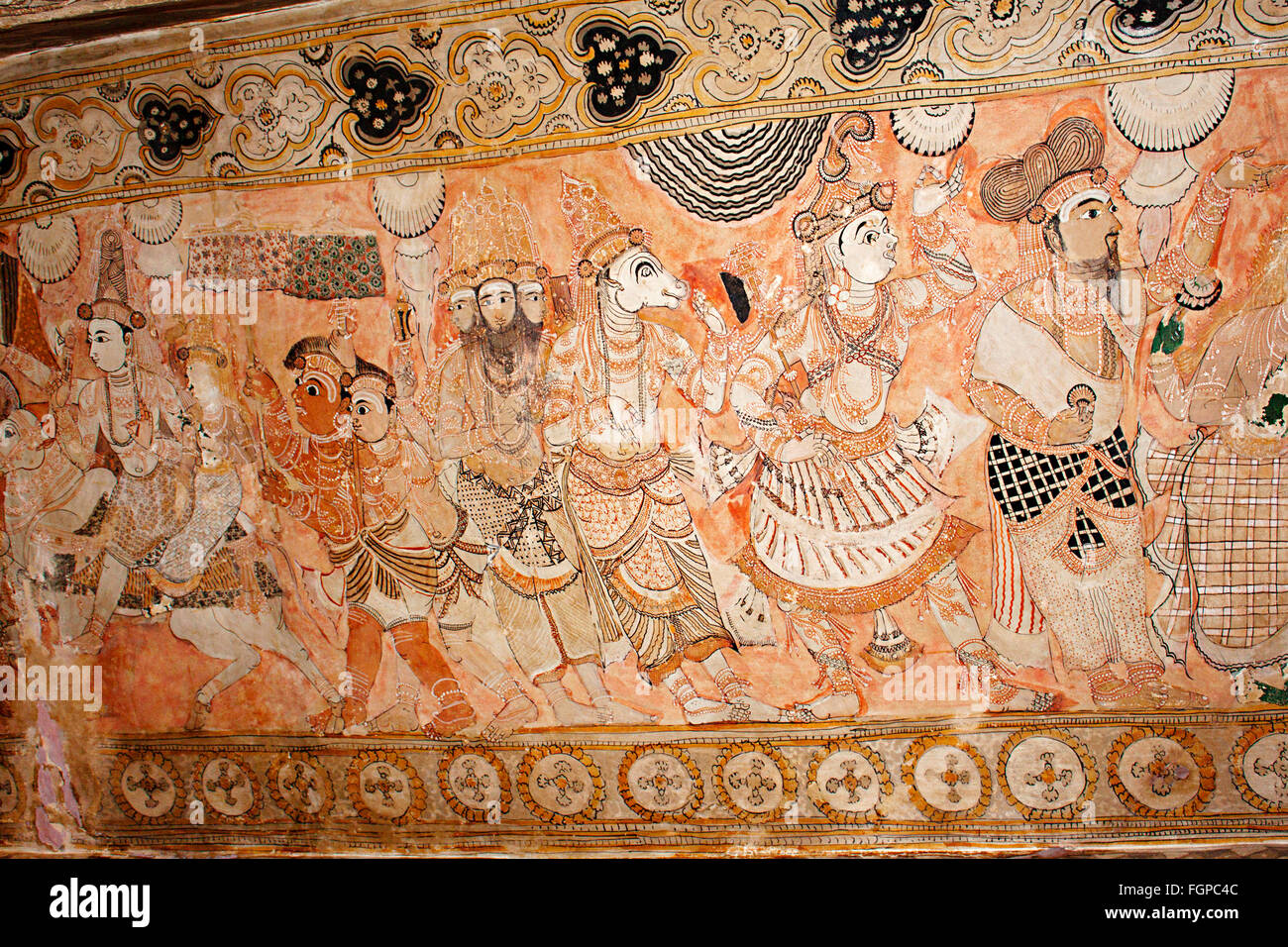 Mural depicting King Muchukunda. Monkey-faced legendary Chola king ...