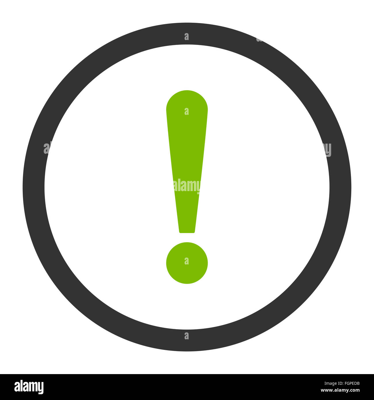 Exclamation Sign flat eco green and gray colors rounded vector icon ...