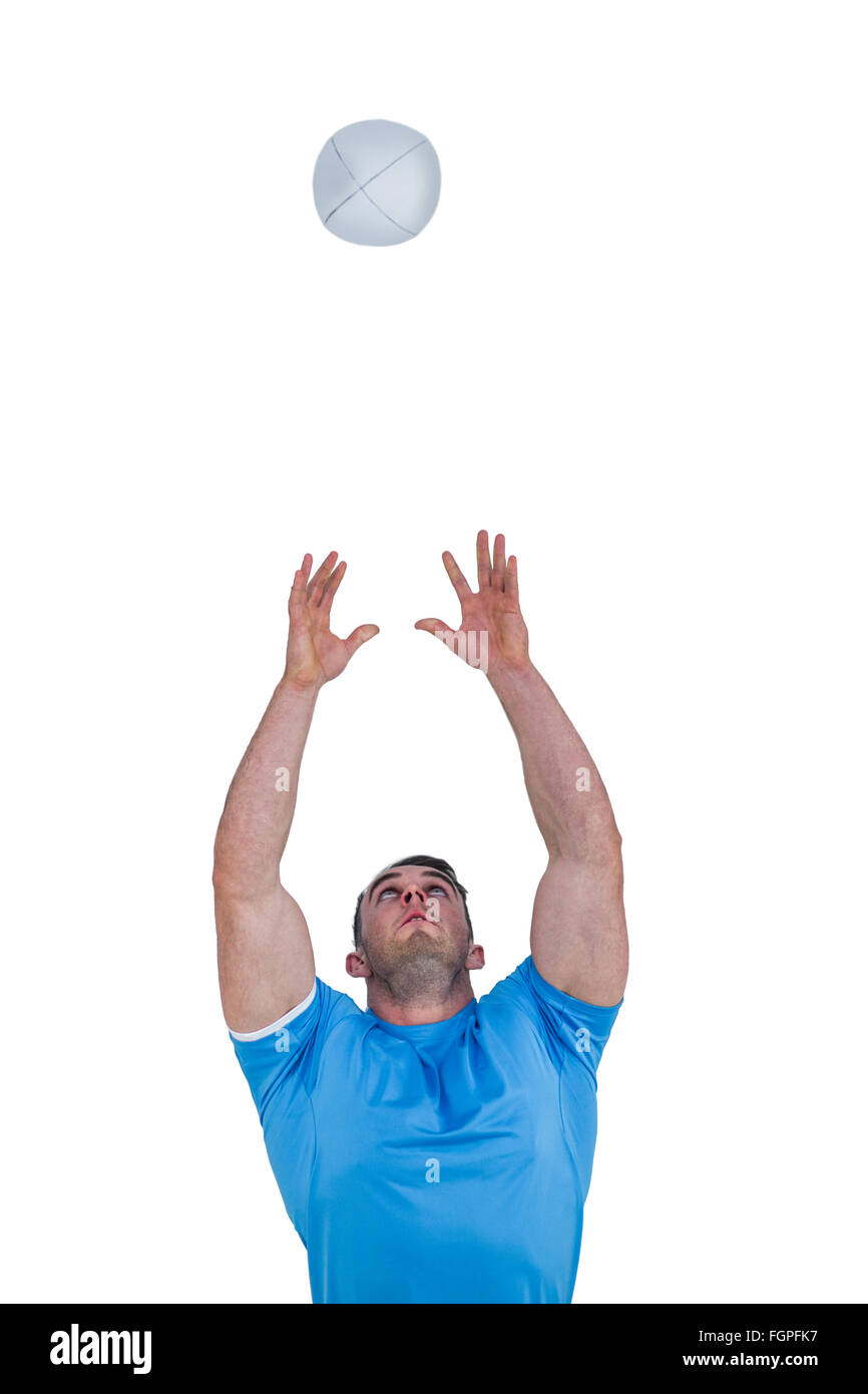 Rugby player catching the ball Stock Photo - Alamy