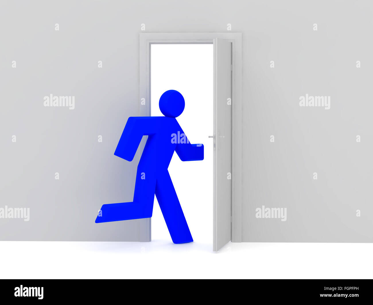 Man 3d rendered illustration isolated on white background and door ...