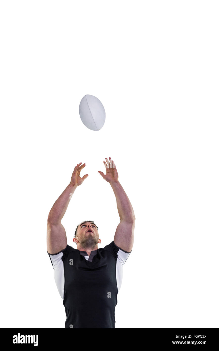 Rugby player catching the ball Stock Photo - Alamy