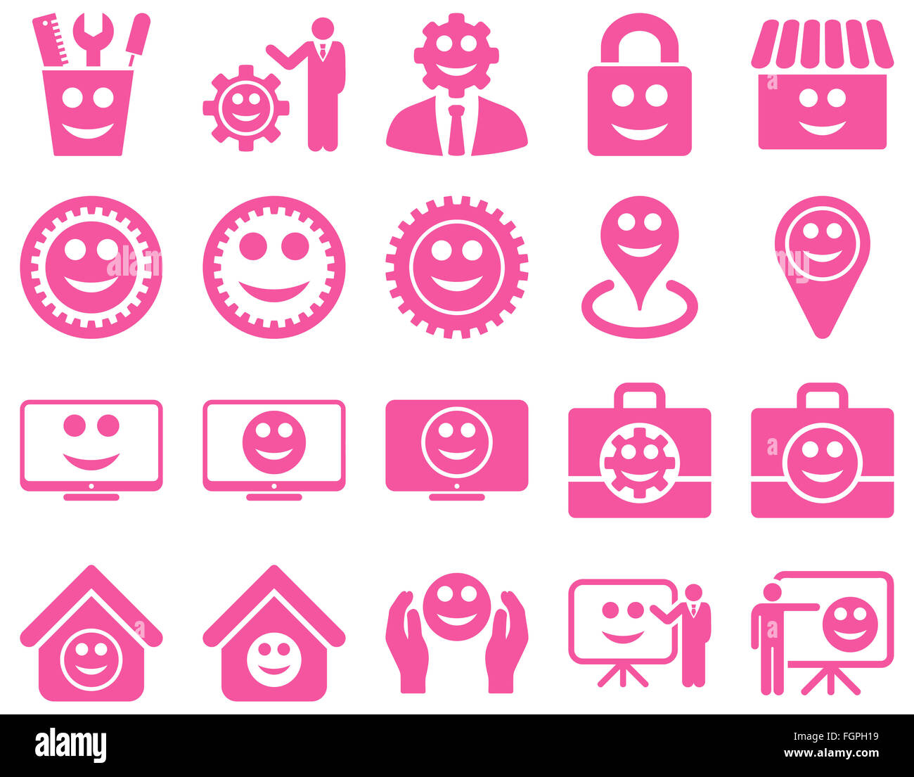 Tools, gears, smiles, management icons Stock Photo - Alamy