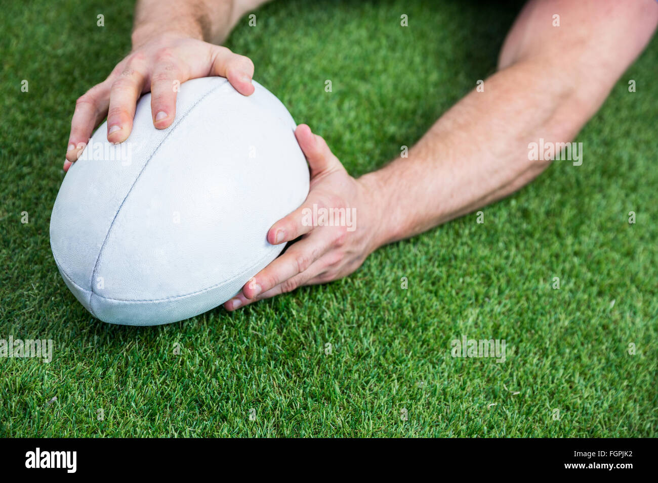 Rugby player scoring a try Stock Photo - Alamy