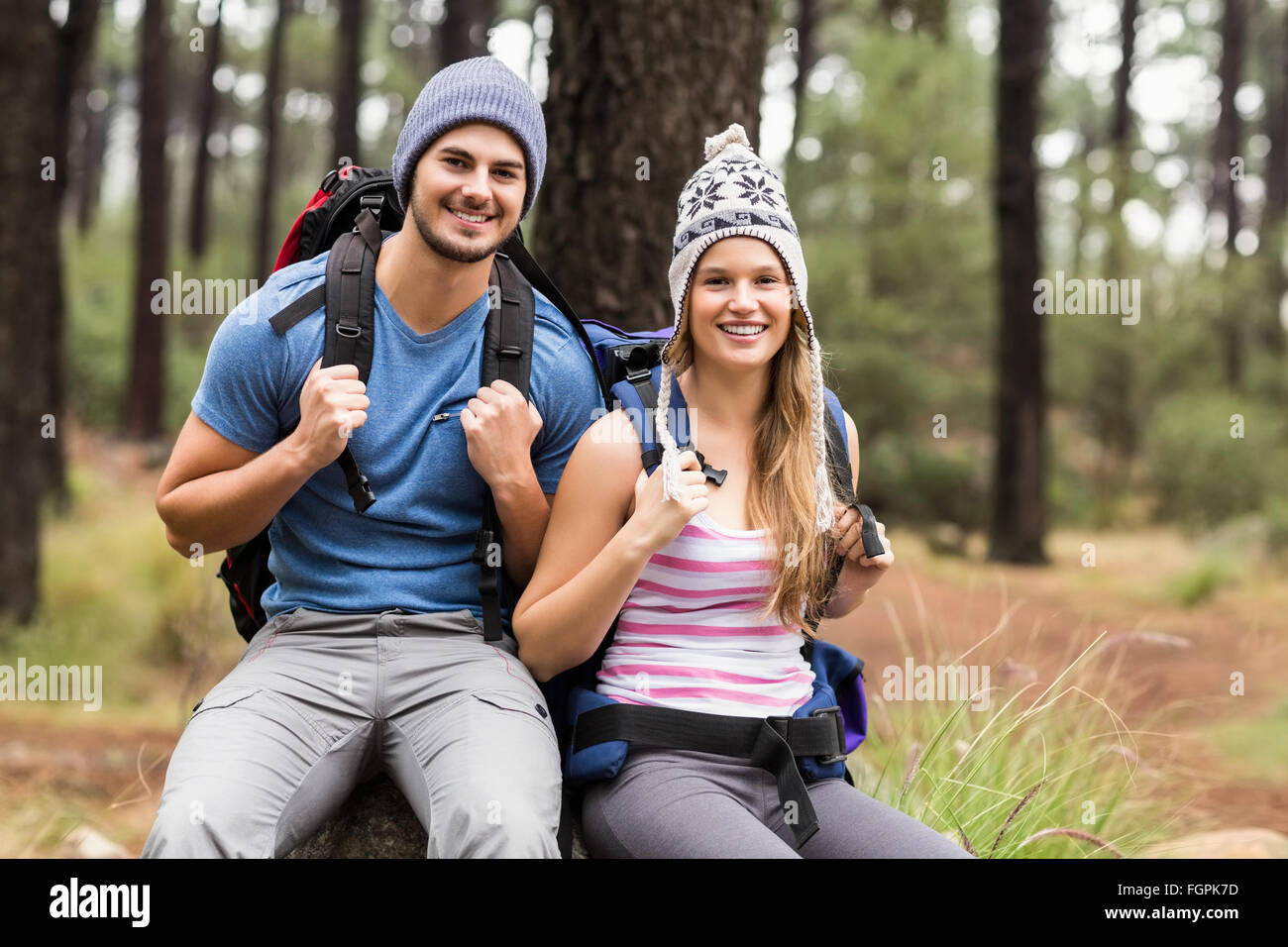Portrait of a happy hiker couple Stock Photo - Alamy