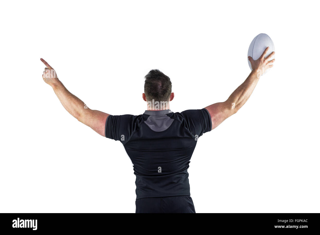 Rugby player celebrating with the ball Stock Photo - Alamy