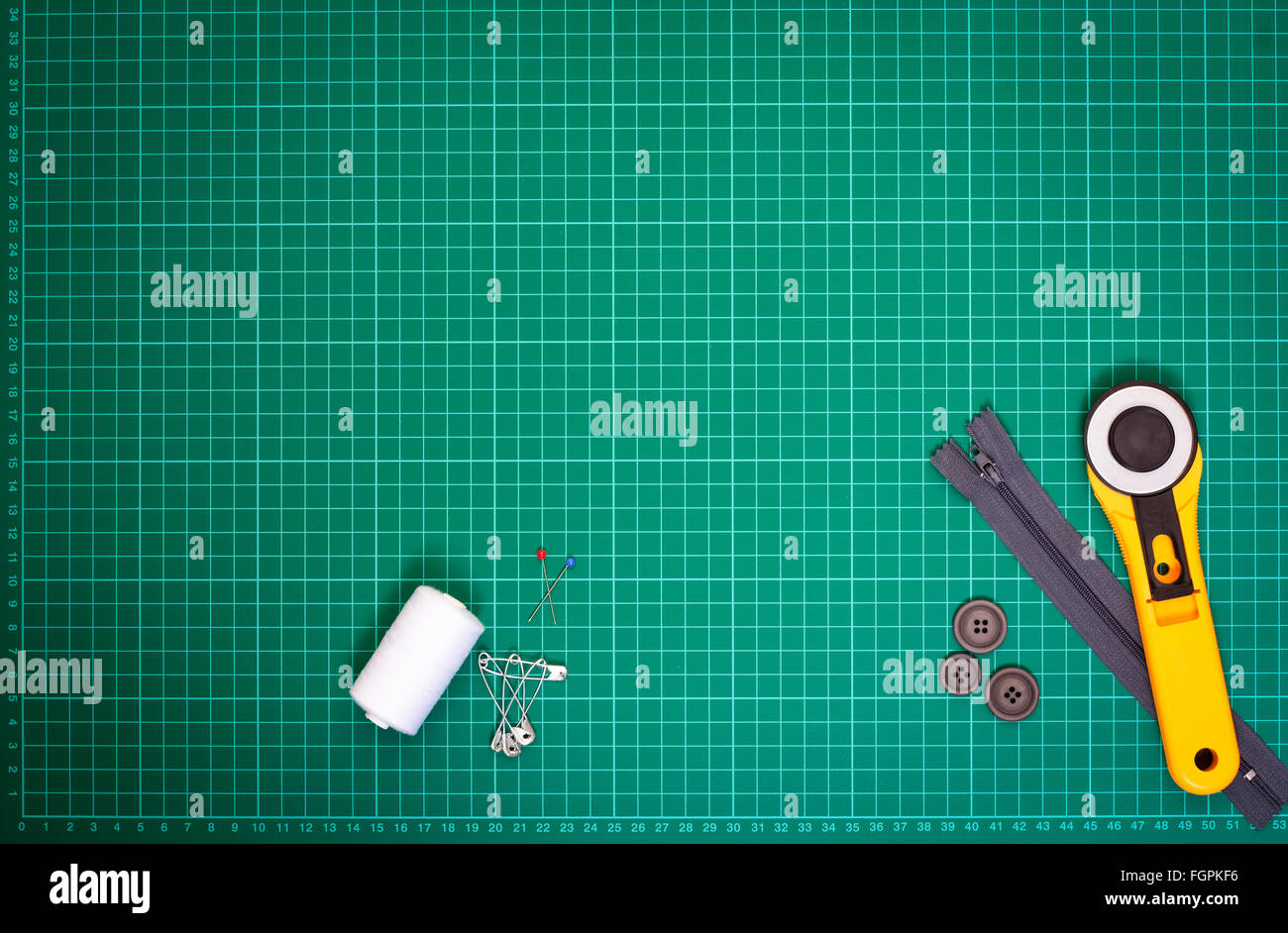 Sewing utensils on cutting map Stock Photo - Alamy