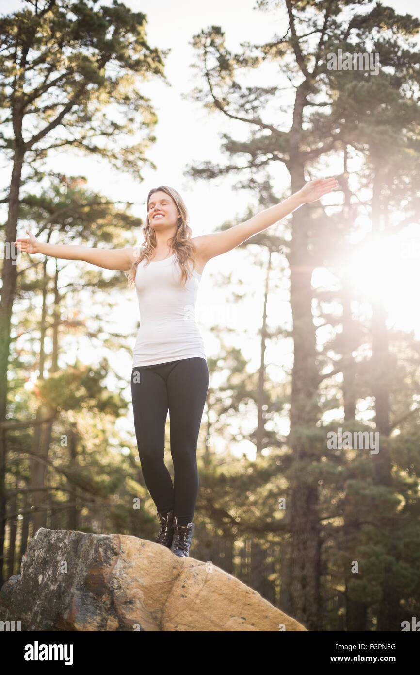 Young happy jogger feeling free Stock Photo - Alamy