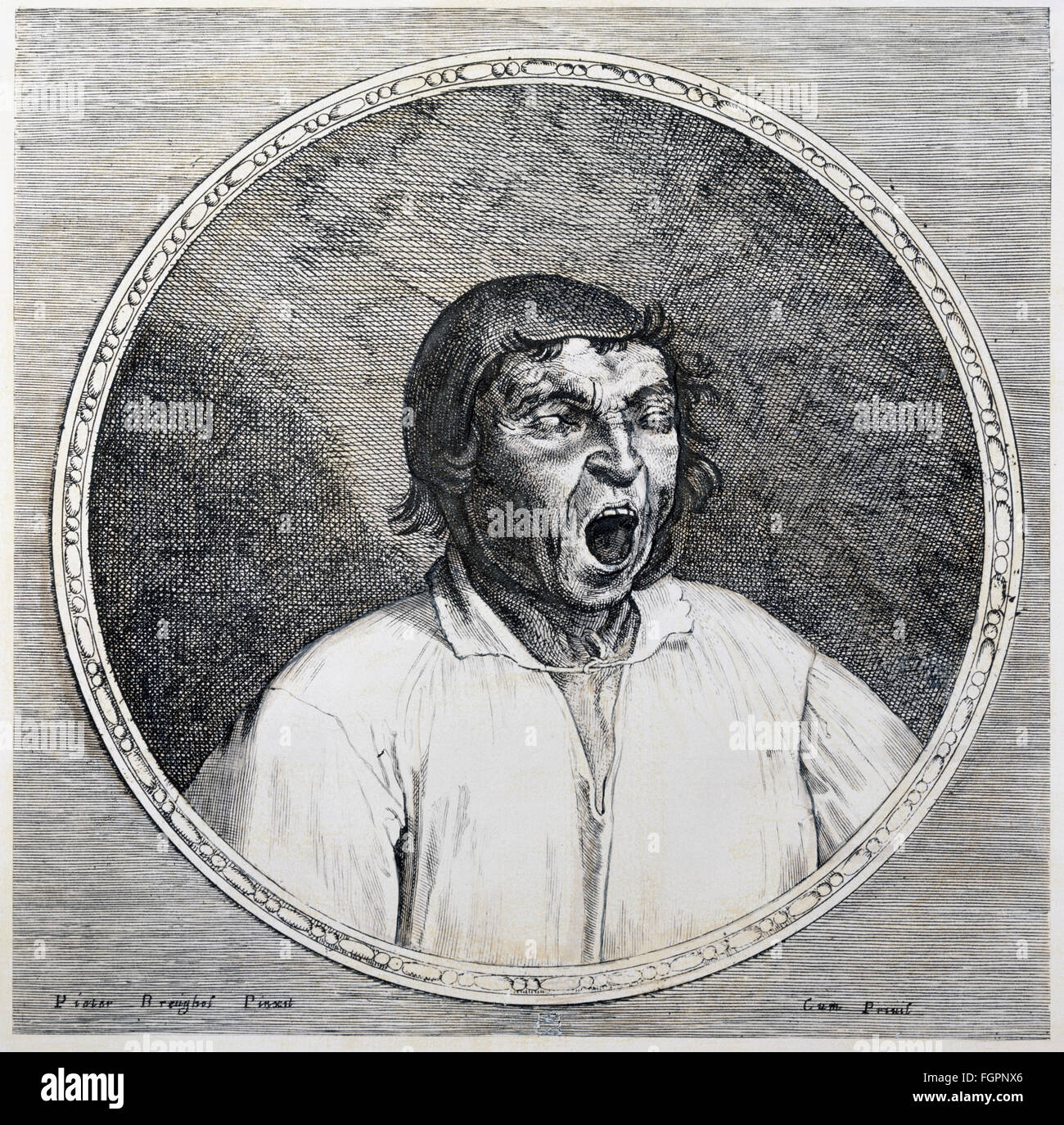 people, men, "The Yawning", etching by Lucas Vorsterman after painting ...