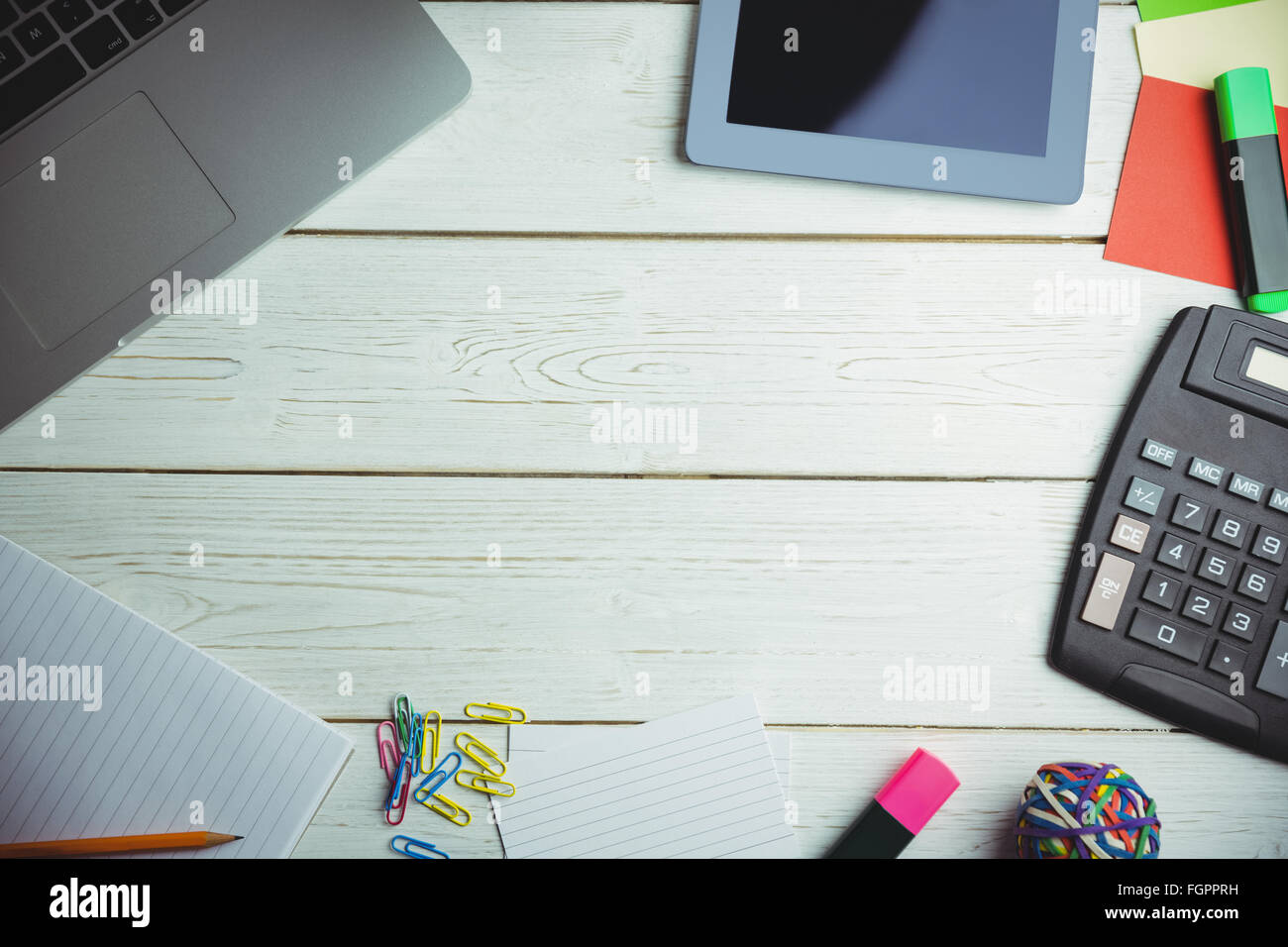 Overhead view of an desk Stock Photo - Alamy