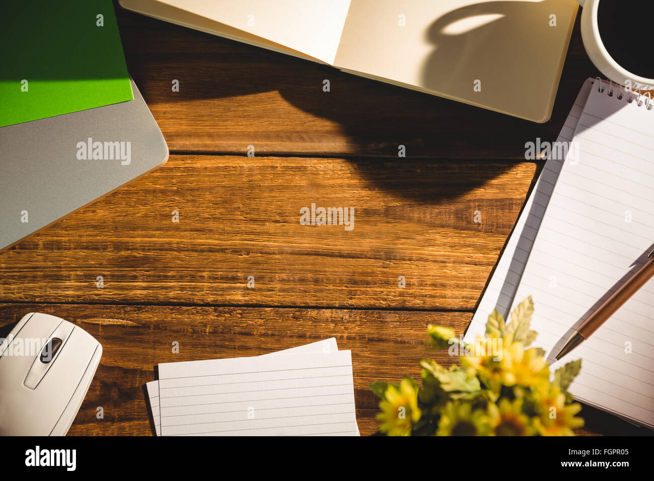 Overhead view of an desk Stock Photo - Alamy