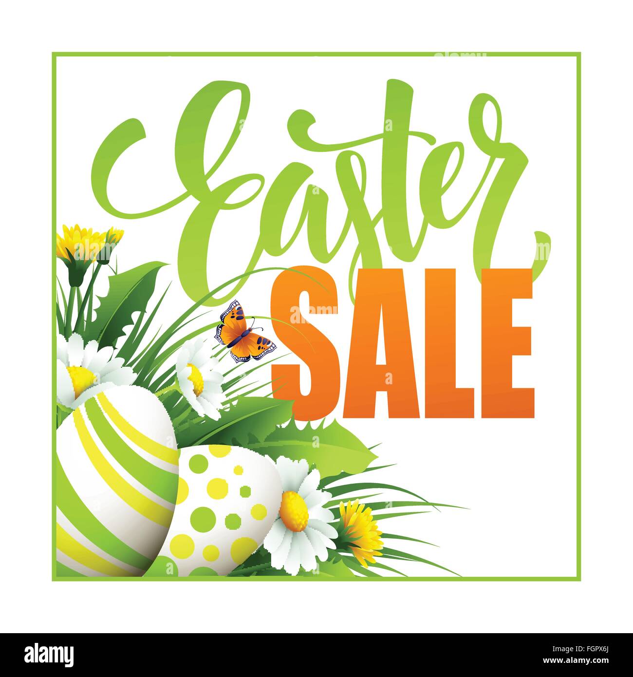 Easter sale background with eggs and spring flower. Vector illustration ...