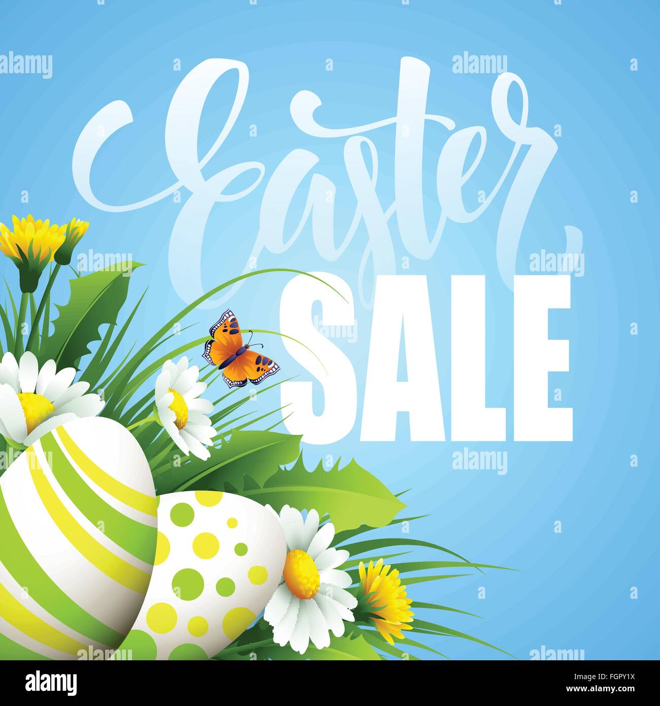 Easter sale background with eggs and spring flower. Vector illustration ...