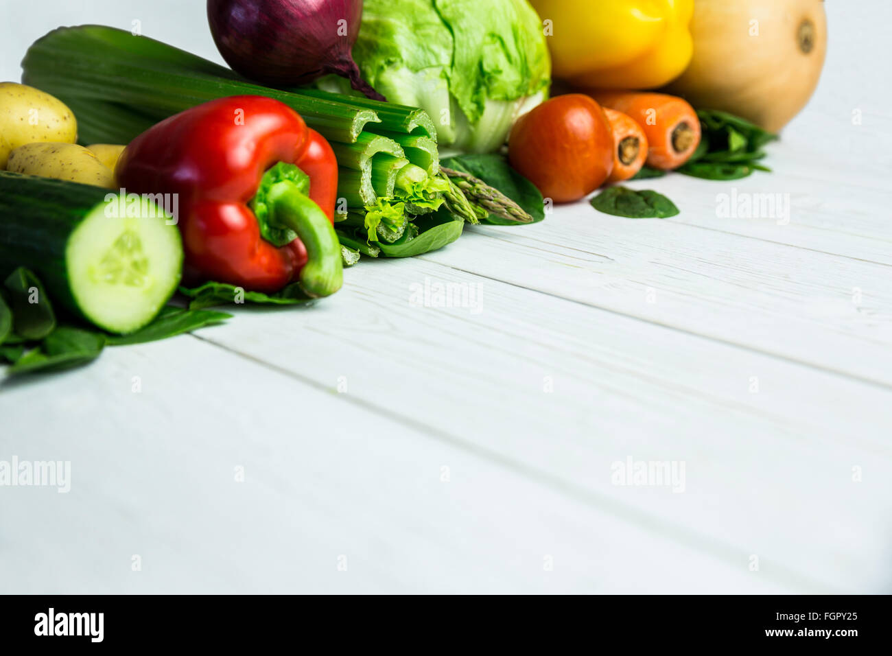 Line of vegetables on table Stock Photo - Alamy