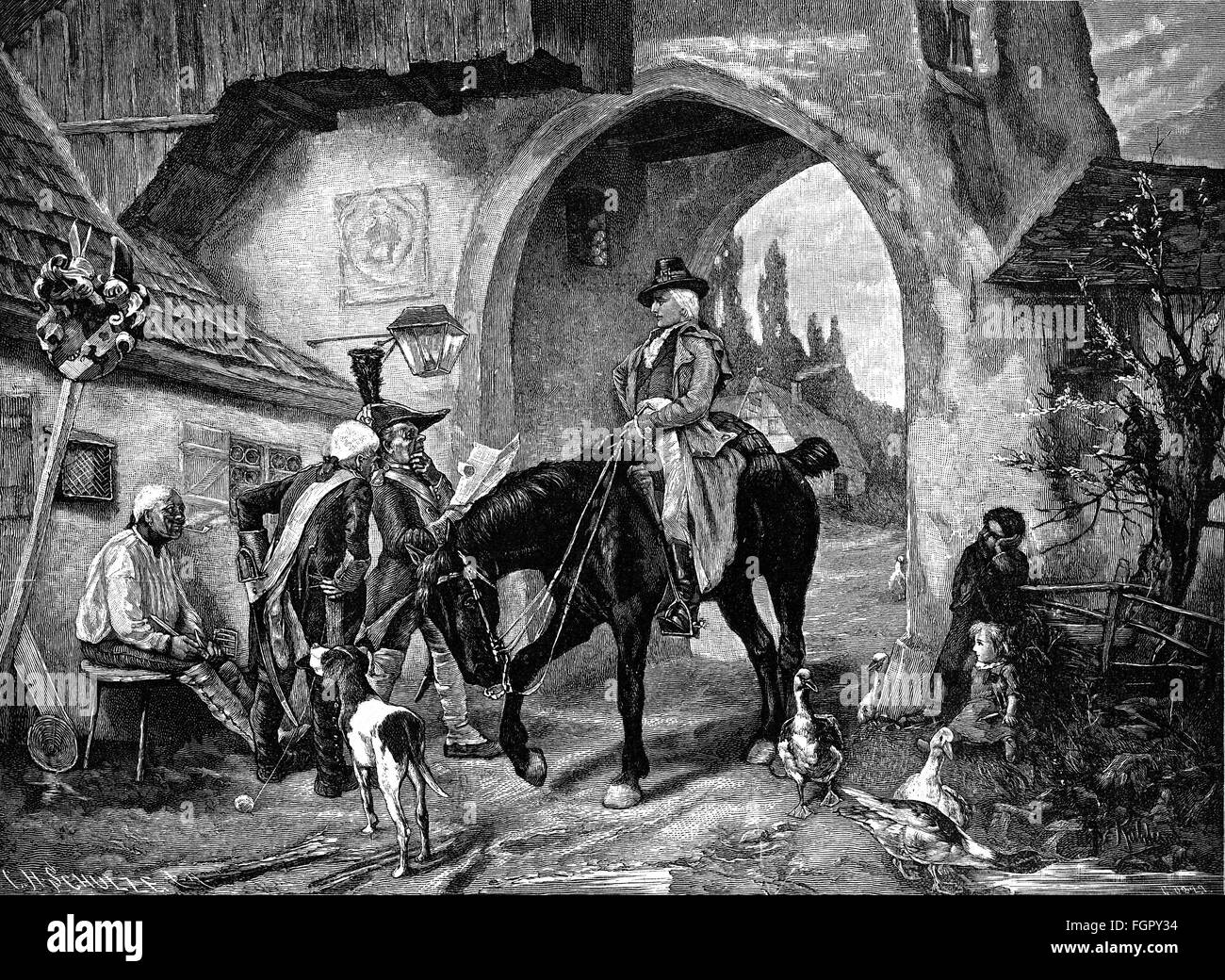 border, border in Germany, passport inspection, late 18th century, wood ...