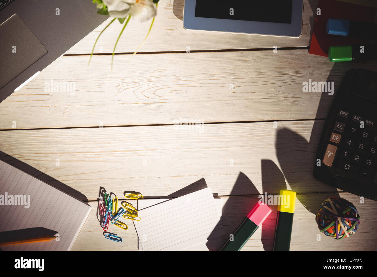 Overhead view of an desk Stock Photo - Alamy