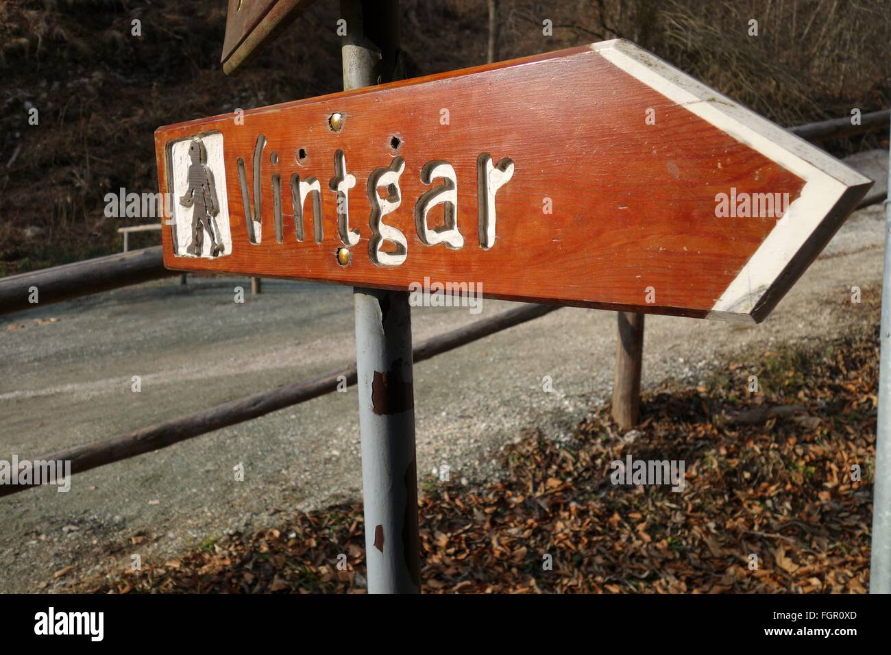 Sign for Vintgar gorge - Slovenia 2016 Stock Photo - Alamy