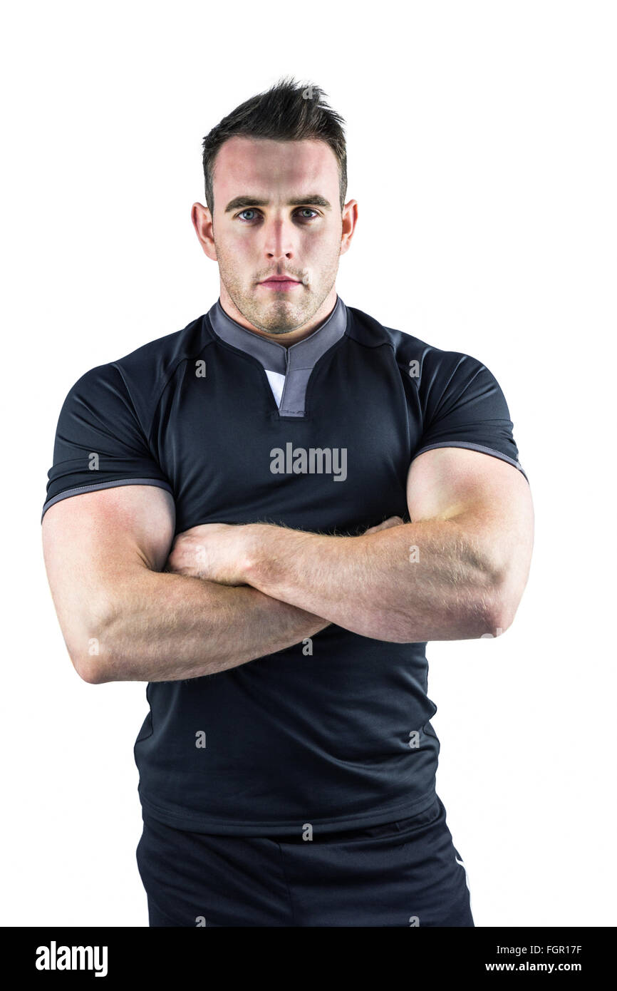 Tough rugby player looking at camera Stock Photo - Alamy
