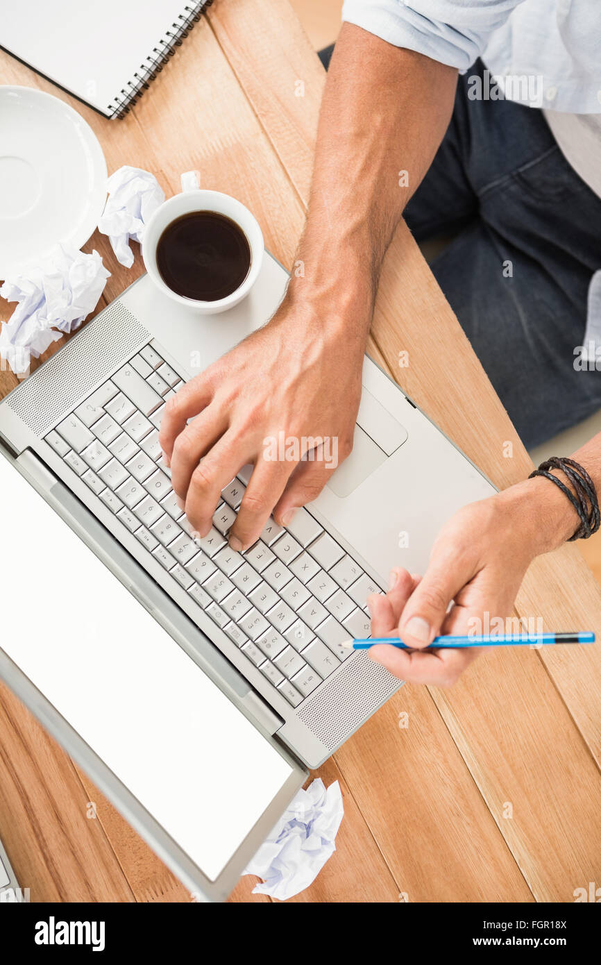 Hands working with blank screen laptop Stock Photo - Alamy