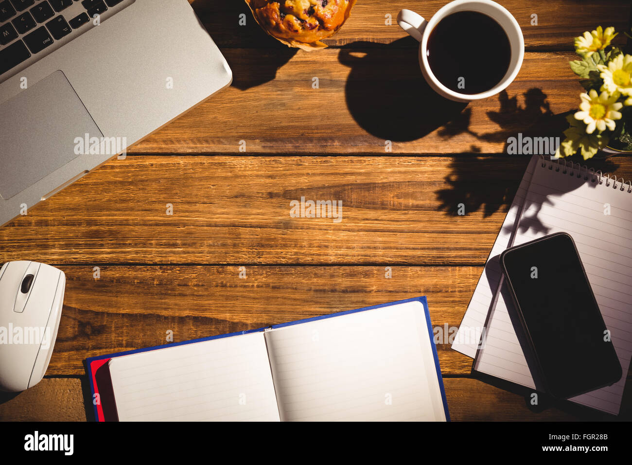 Overhead view of an desk Stock Photo - Alamy