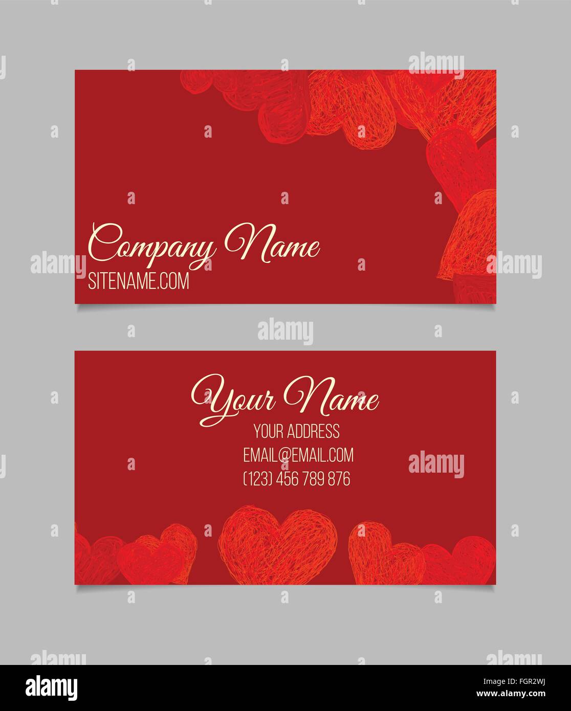 Visiting card with hand drawn hearts Stock Vector Image & Art - Alamy