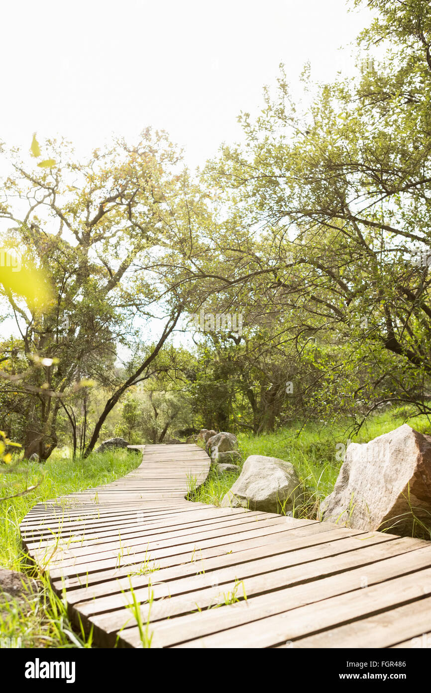Wooden trail across countryside Stock Photo - Alamy