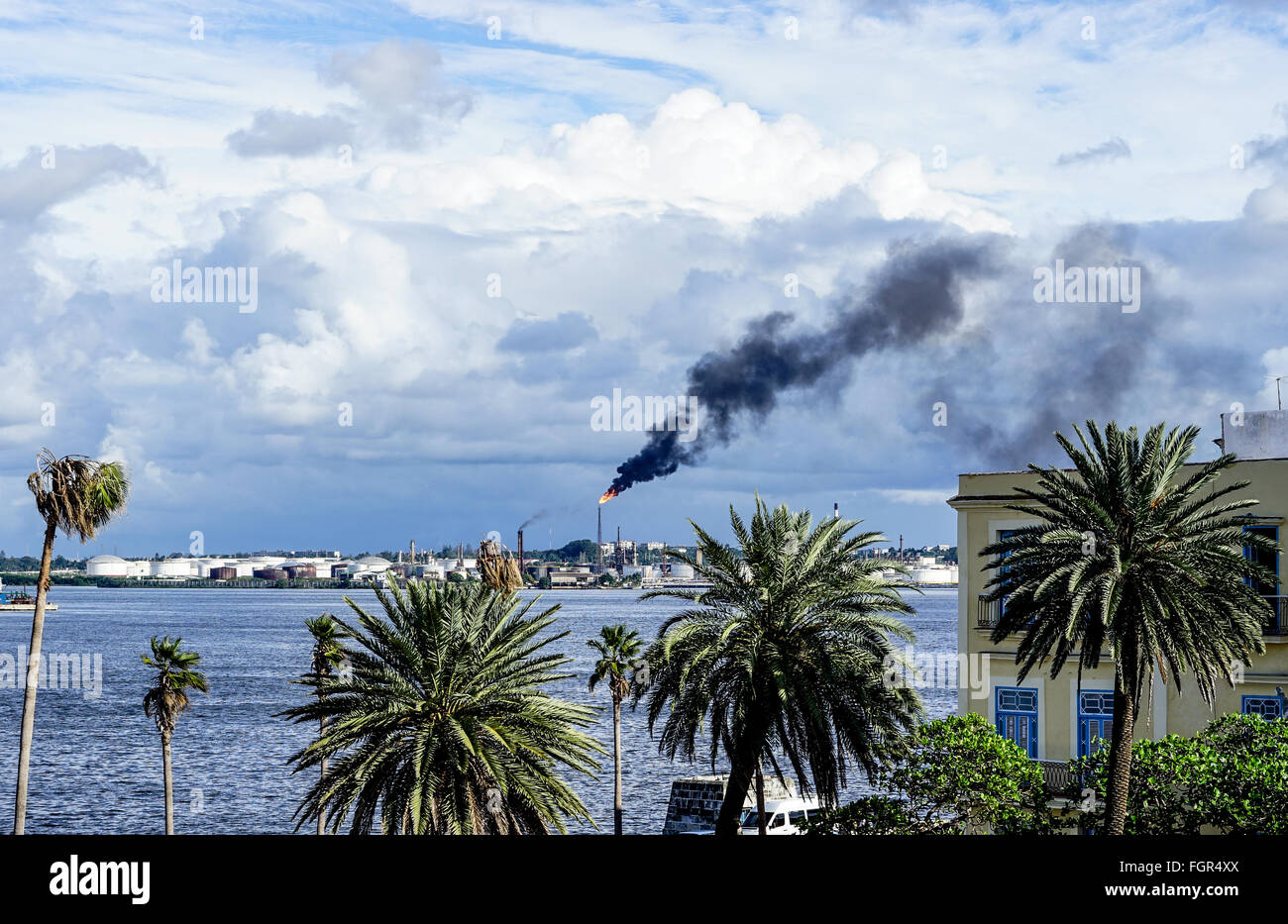Havana, Cuba - January 5, 2016: View of Havana harbor, where an oil ...