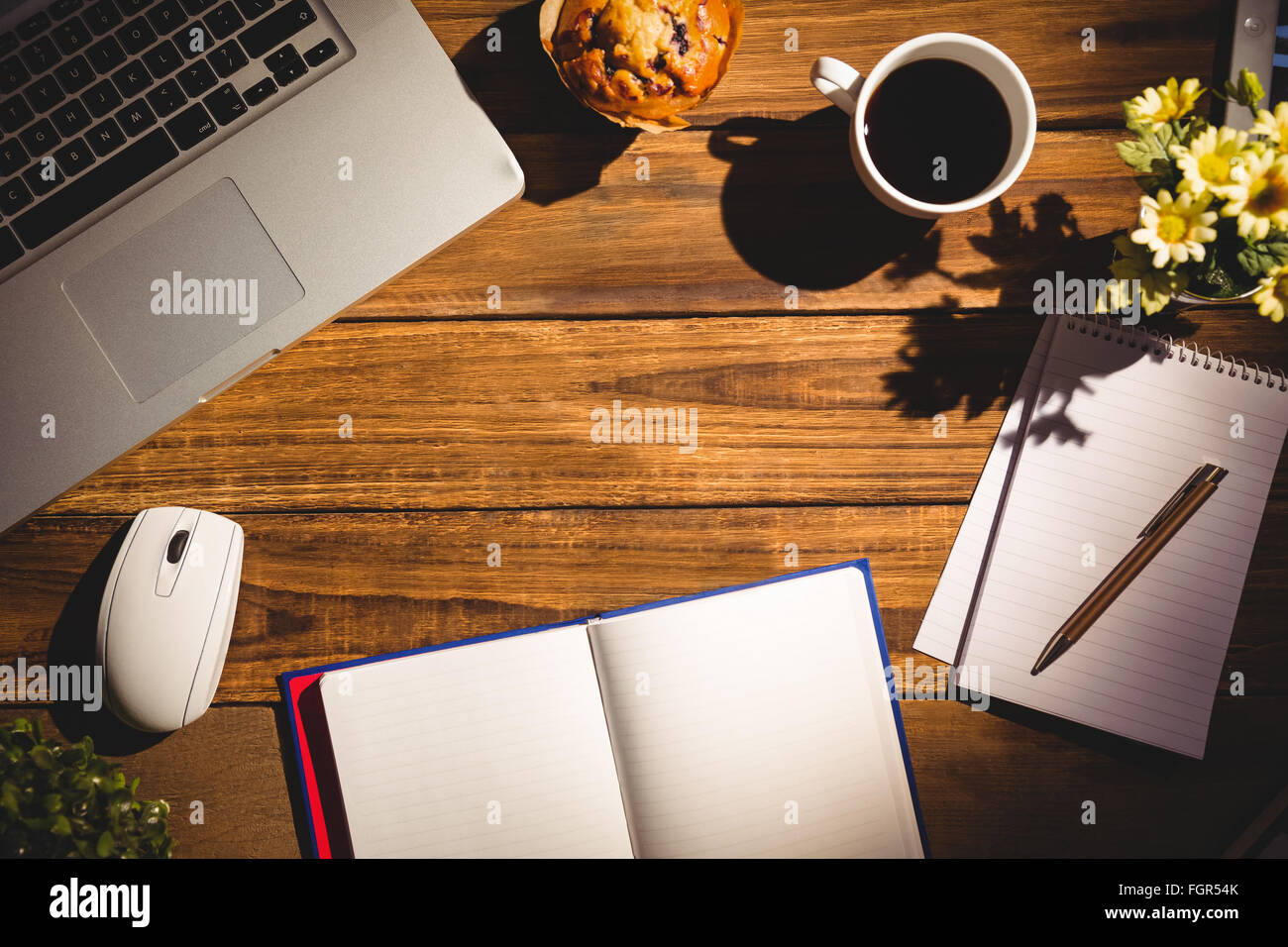 Overhead view of an desk Stock Photo - Alamy
