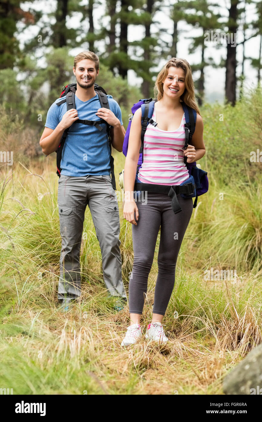 Portrait of a smiling hiker couple Stock Photo - Alamy
