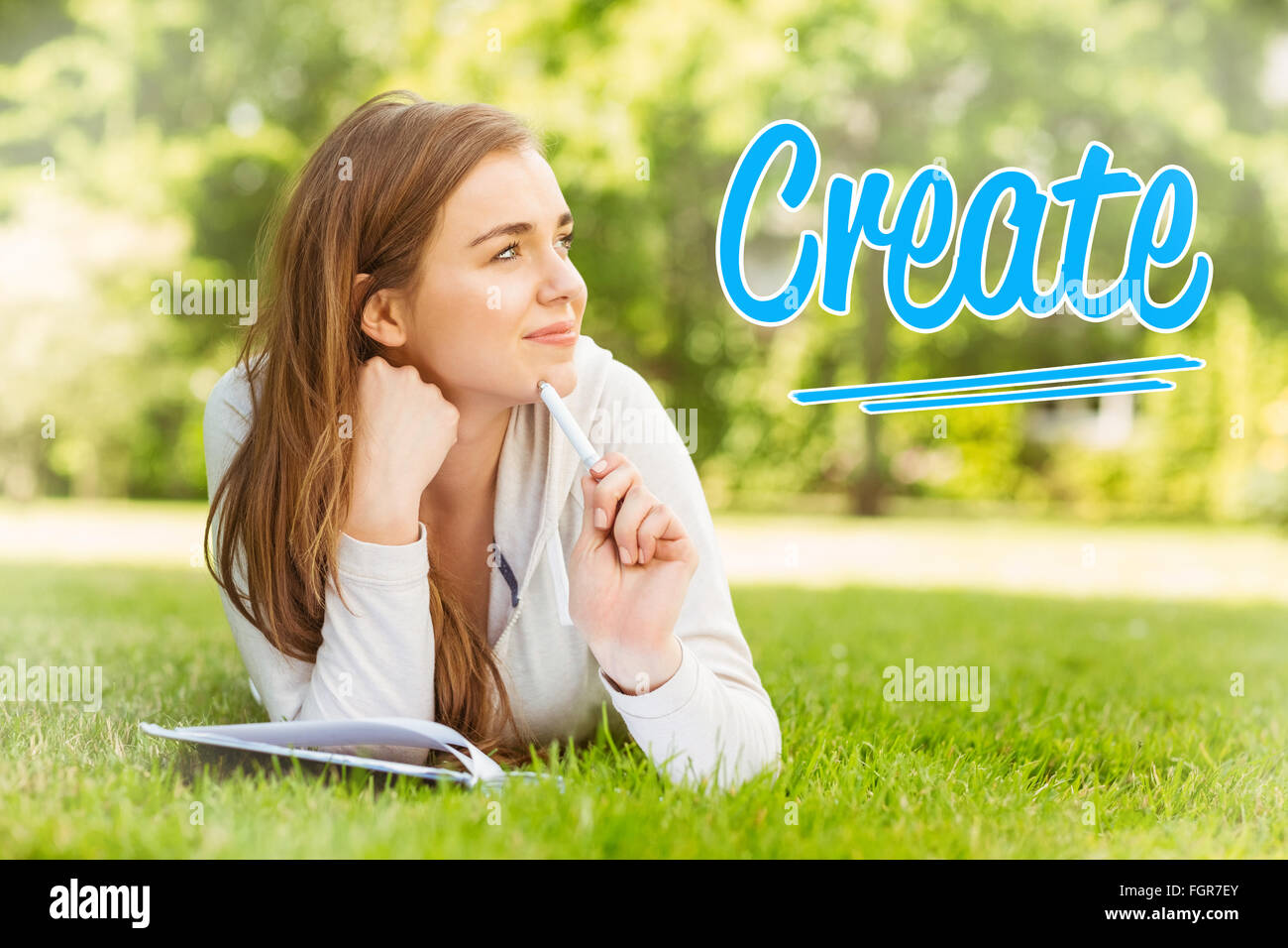 Create against smiling university student lying and thinking Stock ...