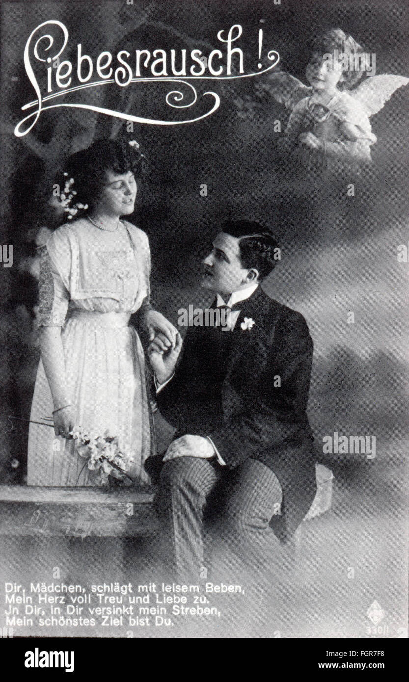 kitsch / souvenir, "Liebesrausch!" (Love Crazy), lovers, picture ...