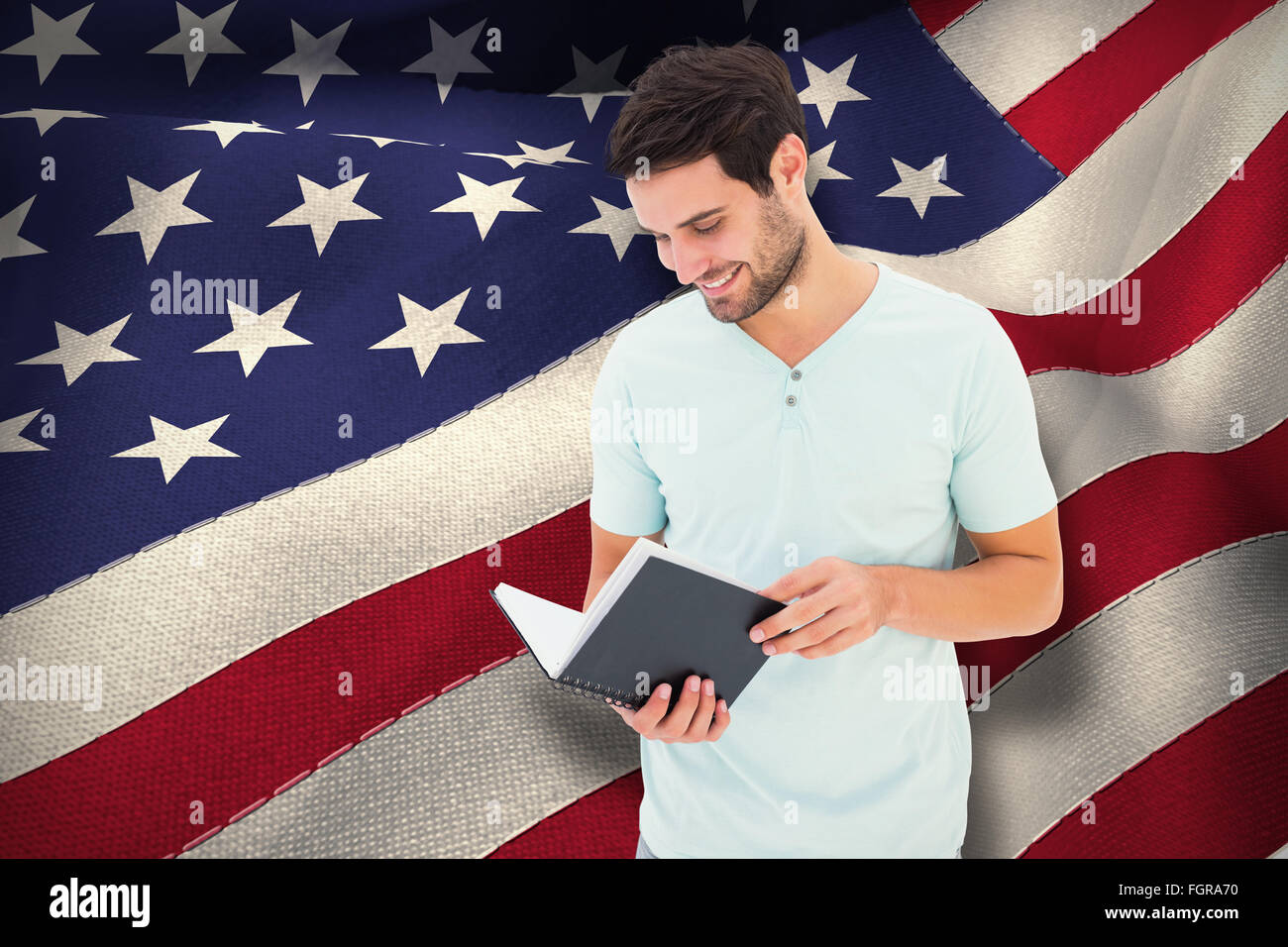 Composite image of student reading book Stock Photo - Alamy