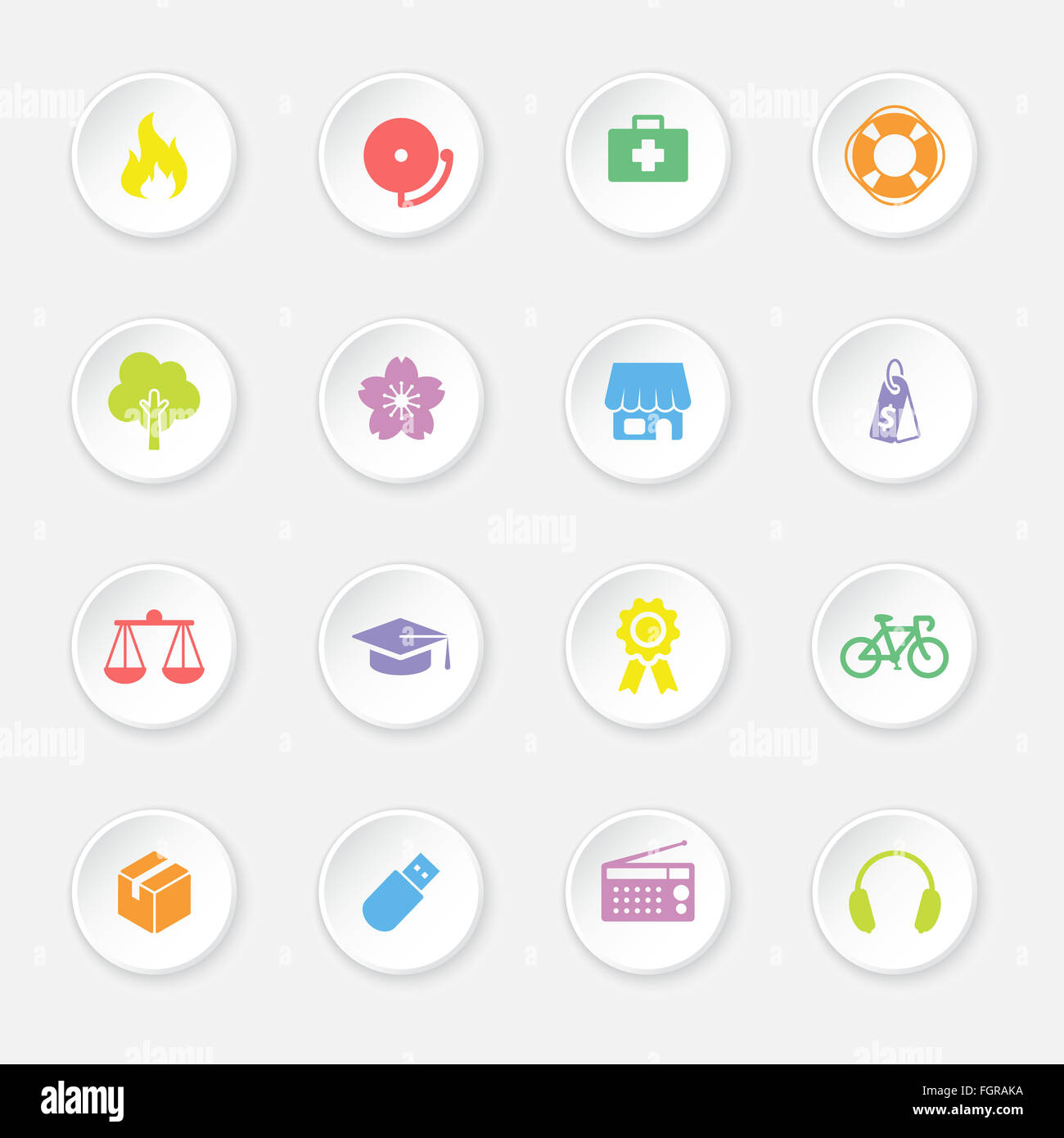 [JPEG] colorful web icon set 6 on white circle button with soft shadow ...