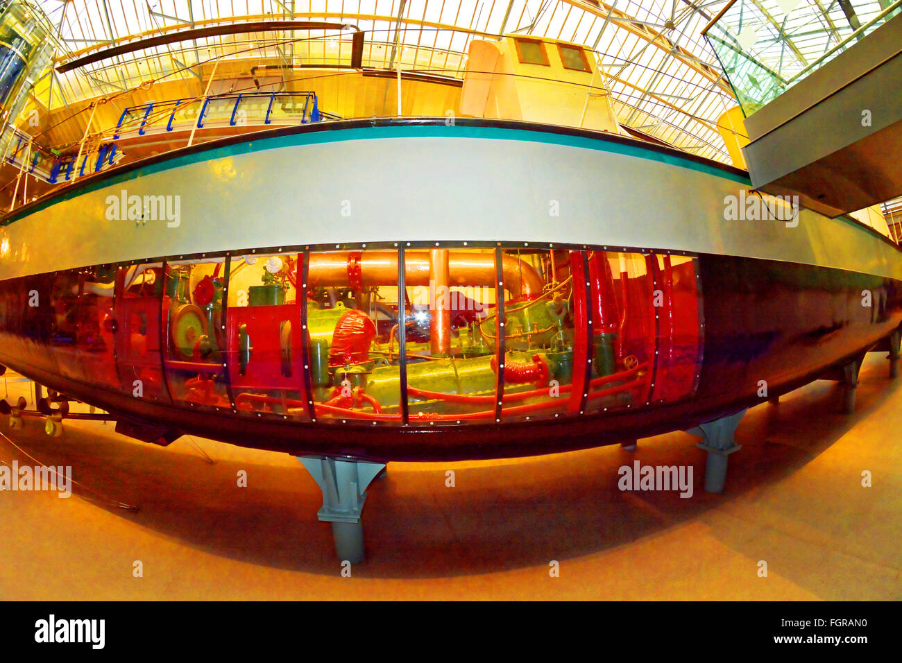 Turbinia open guts of the engine room Discovery Museum Tyneside Stock ...