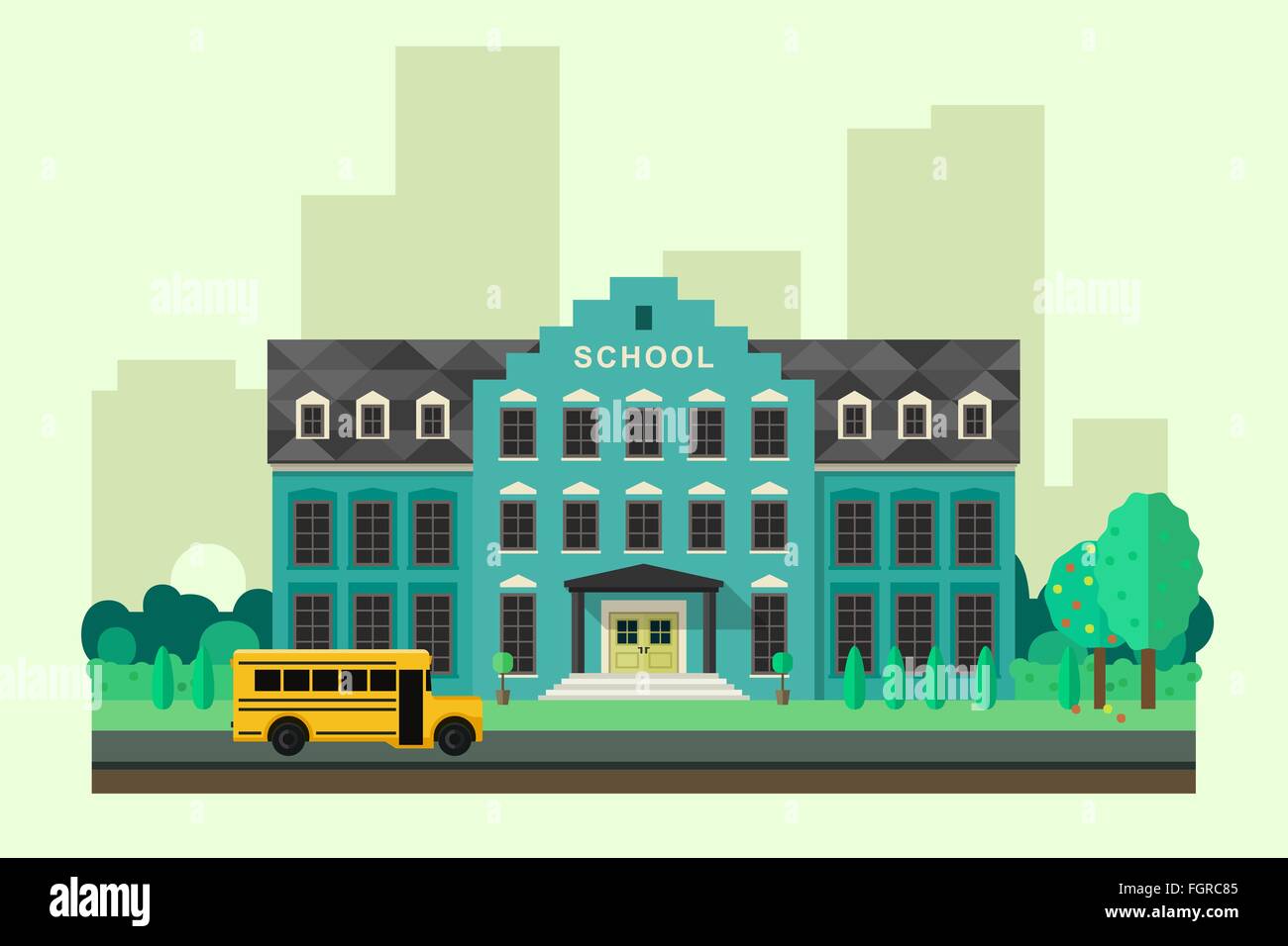 School with bus Stock Vector Image & Art - Alamy