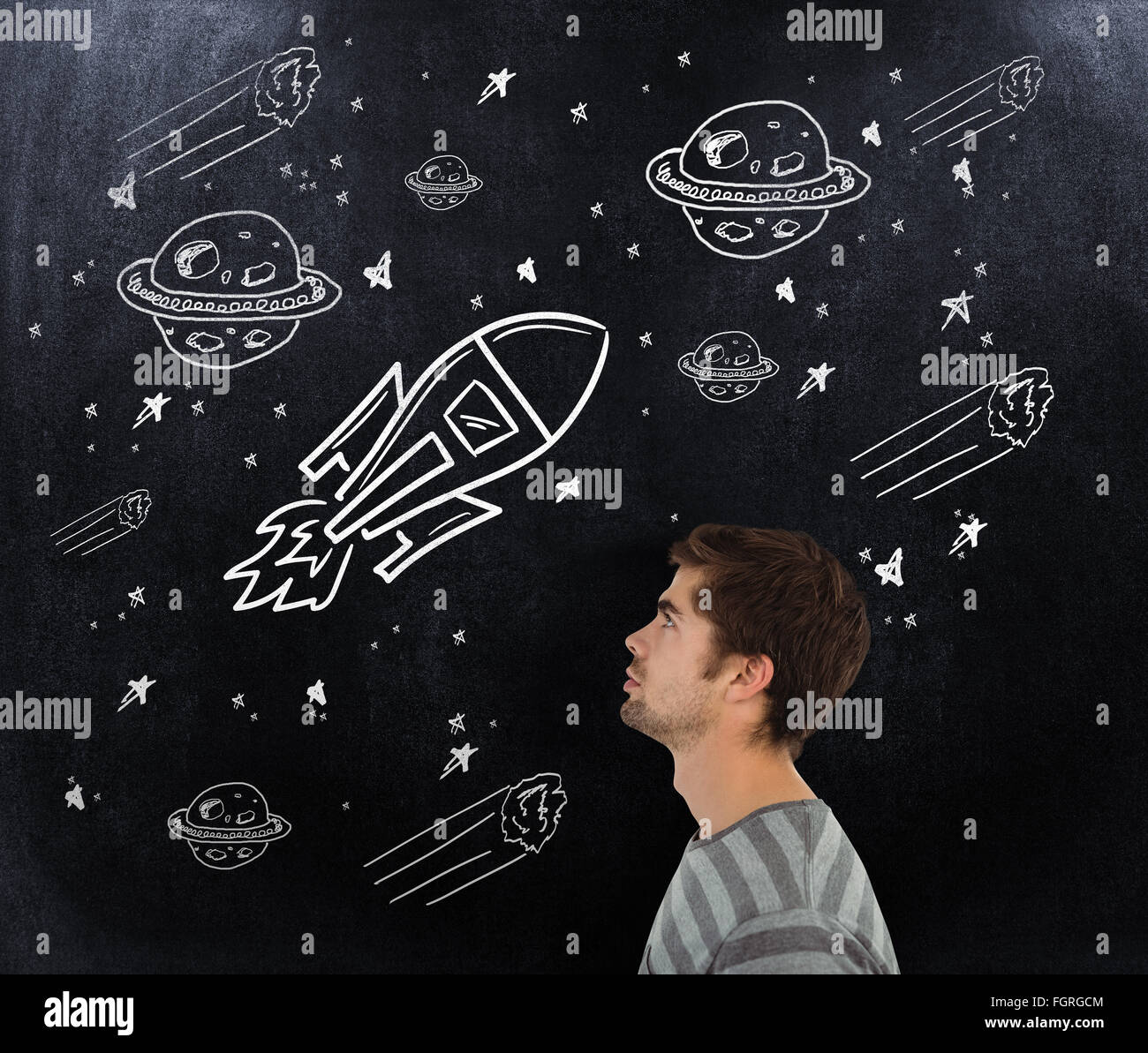 Composite image of side view of serious man looking up Stock Photo - Alamy