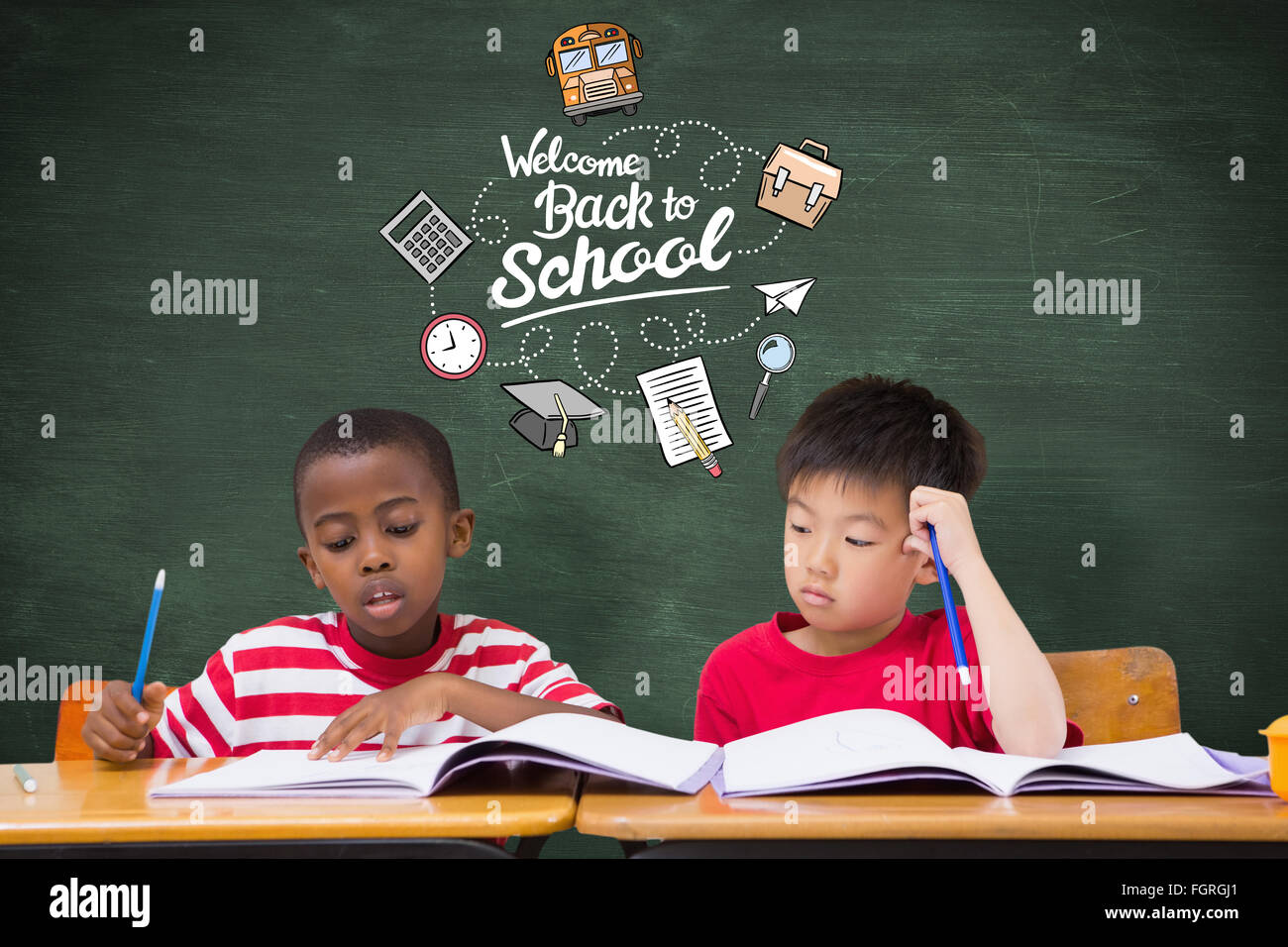 Cute pupils writing desk in hi-res stock photography and images - Alamy