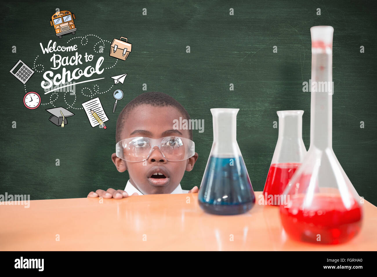 Composite image of pupil doing science experiment Stock Photo - Alamy