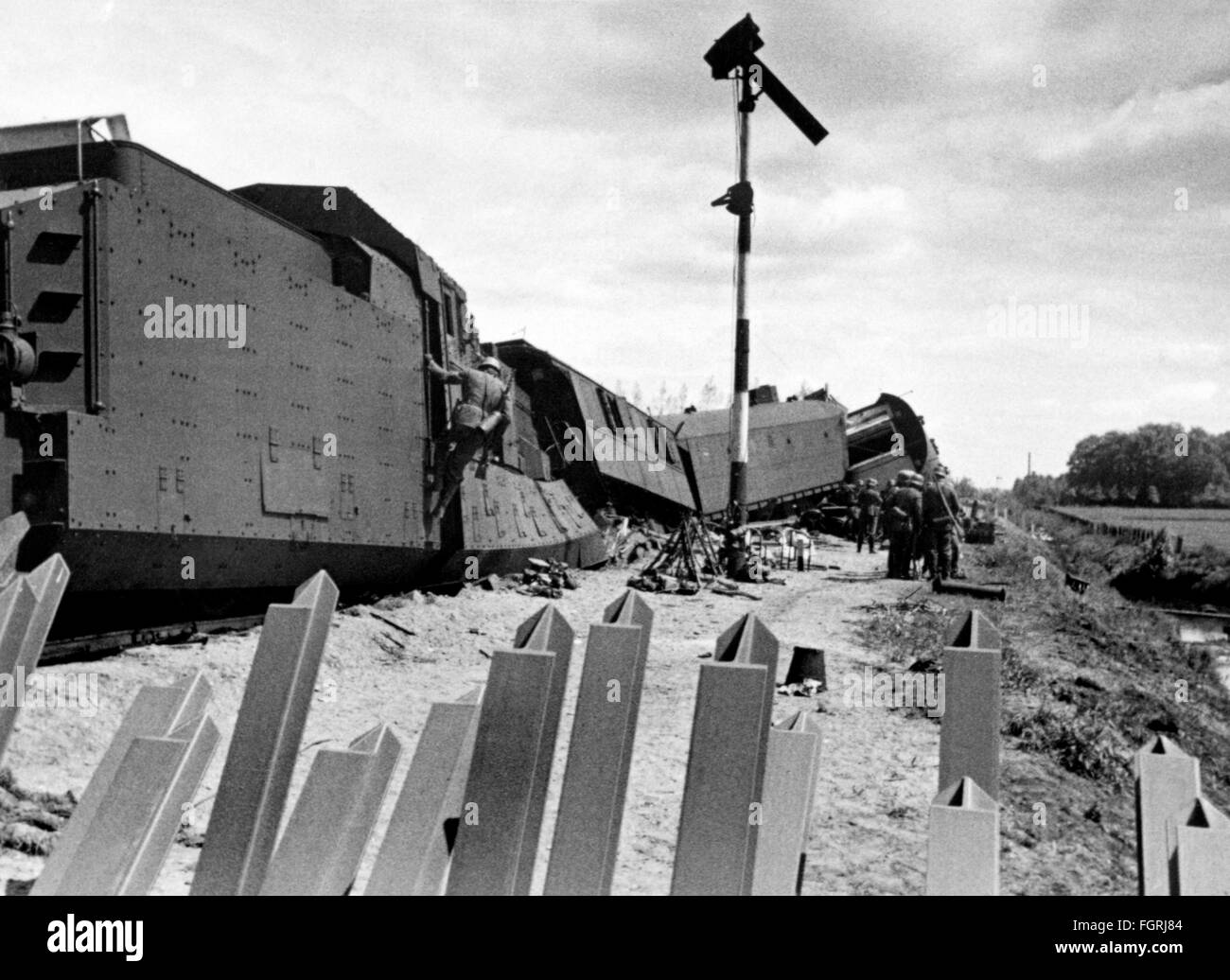 Second World War / WWII, derailed German amored train, probably France ...